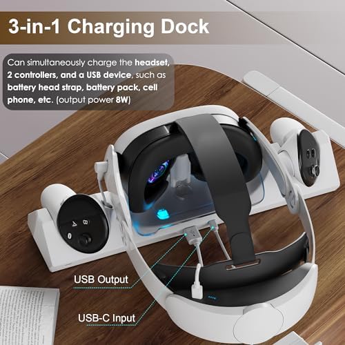 JHZWD 3 in 1 Charging Dock for Meta/Oculus Quest 3, 30W Fast Charging ...