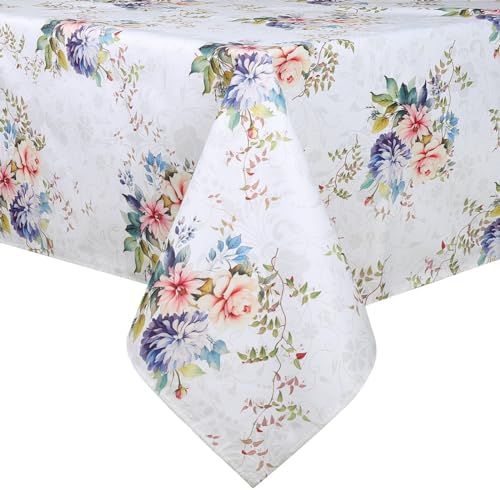 Arquiel Floral Printed Tablecloth, White Flower Table Cloth Waterproof ...