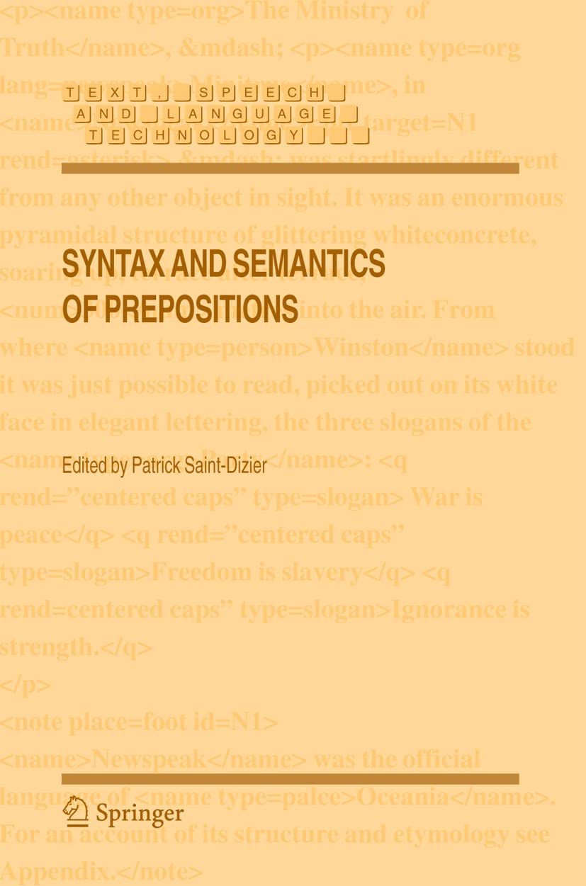 Amazon.com: Syntax and Semantics of Prepositions (Text, Speech and ...