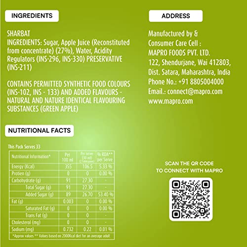 Mapro Lounge Green Apple Cocktail Mixer Mocktail Mocktail Fruit Syrup ...