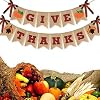 Amazon.com: Give Thanks Burlap Banner, Thanksgiving Banner Burlap ...