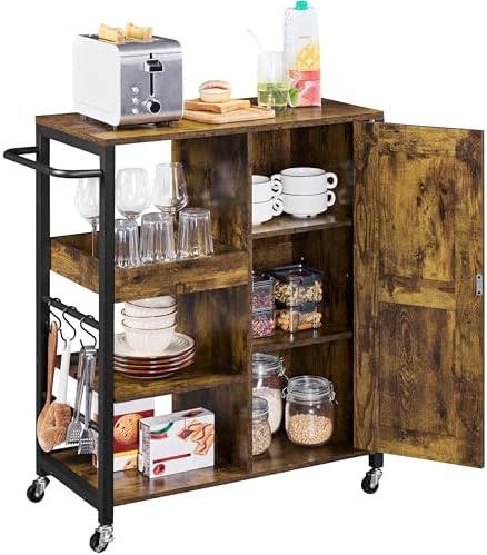 Yaheetech Rolling Kitchen Island Storage Trolley on Wheels with Cabinet ...