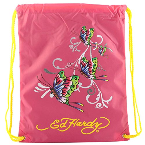 Ed Hardy bags. Ed Hardy Drew Drawstring Glitter Butterfly Bag -Hot Pink.