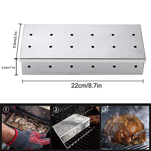 TRENDBOX Stainless Steel Smoker Box for Wood Chips Top Meat Smokers Box ...