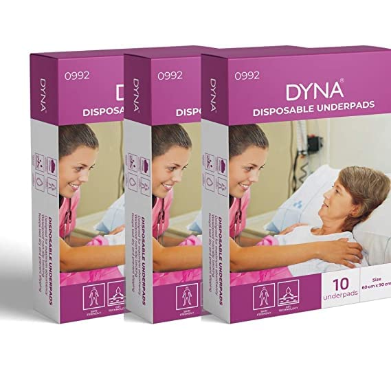 Underpad Dyna Size 60 cm X 90 cm 3 Packets of Pack of 10 Nos-30 Sheets ...