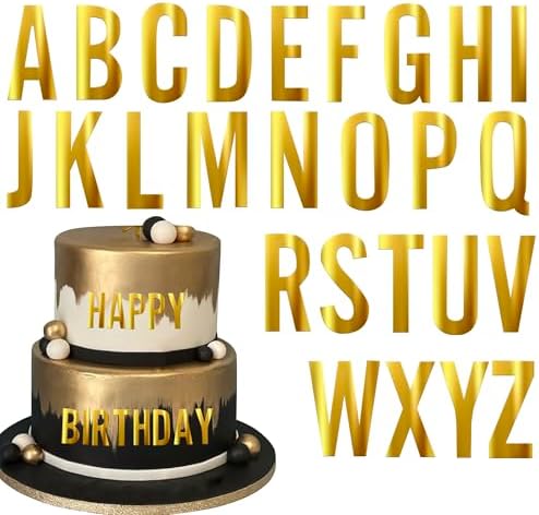 Amazon.com: Rsstarxi 2 Pack Golden Alphabet Cake Topper A-Z Mirrored ...