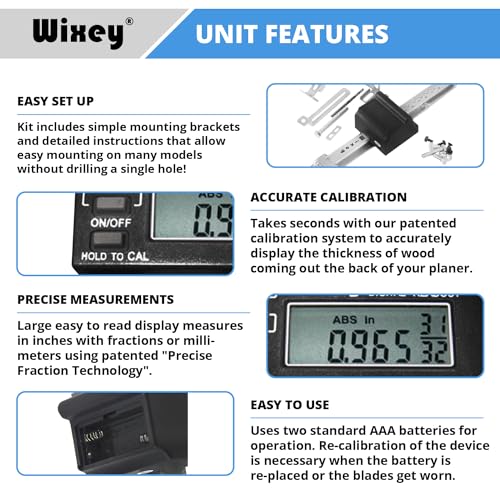 Wixey WR510 Thickness Planer Digital Readout DRO for Portable Planer - Planer Accessories Kit ...