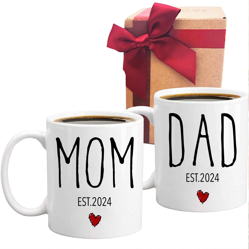 Amazon.com: CATABUBU Est 2024 Mom Dad Mugs Set Gifts for New Parents ...