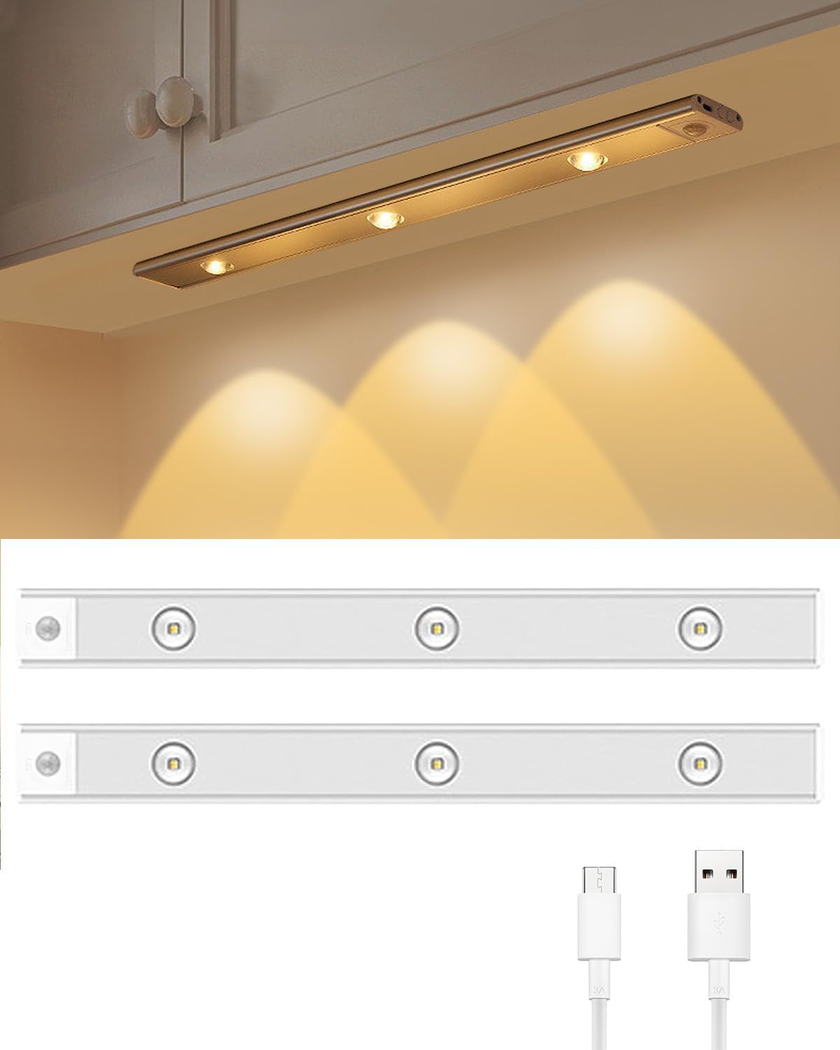 Trongle 3 Color Under Cupboard Lights, 30cm LED Cabinet Lights, Motion ...