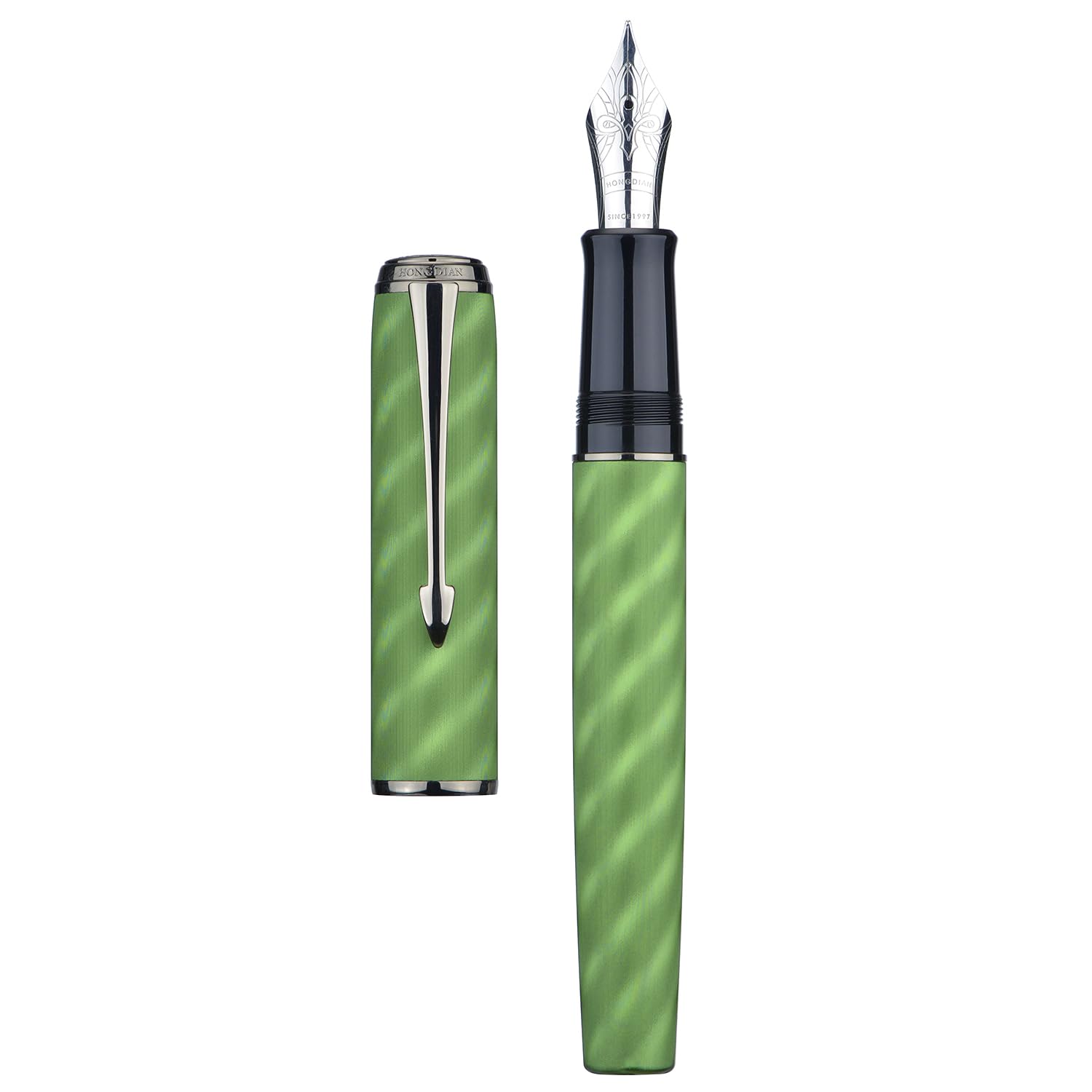 Hongdian A9 Fountain Pen Large #8 Fine Nib Ebonite Feed, Green Moire ...