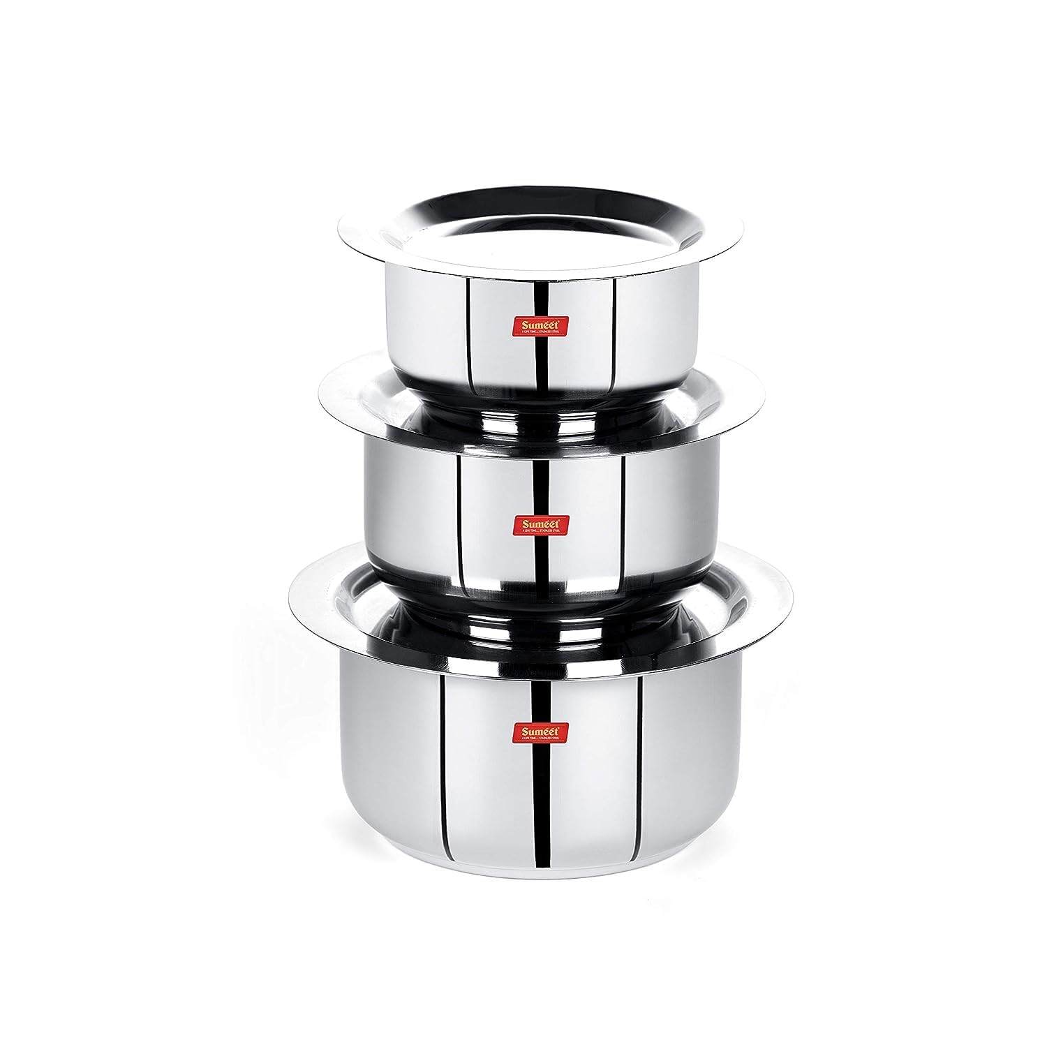Buy Stainless Steel Tope/patila/cookware with Lids (370, 550, 800ml, 3 ...