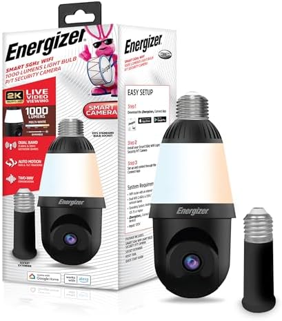 Amazon.com : Energizer Smart 2K Light Bulb Security Camera, 1000 Lumens ...