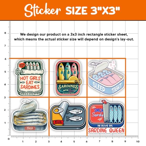 MAIANEY Sardines Sticker Pack of 10, 3 Inch Funny Fish Can Aesthetic ...