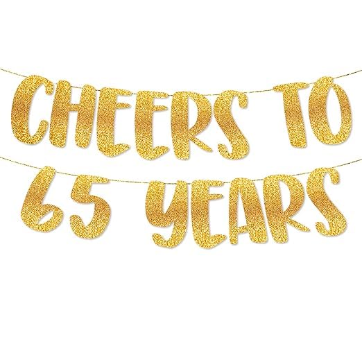 TrifleArte Cheers to 65 Years Banner |65th Birthday Party Golden ...