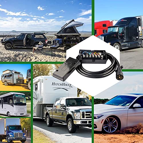 RVGUARD 7 Way 8 Foot Trailer Cord with 7 Gang Junction Box Kit, Include ...