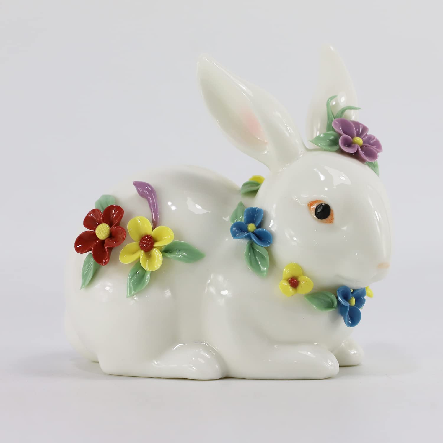 Amazon.com: SYNWISH Porcelain White Bunny Rabbit with Handmade Flowers ...
