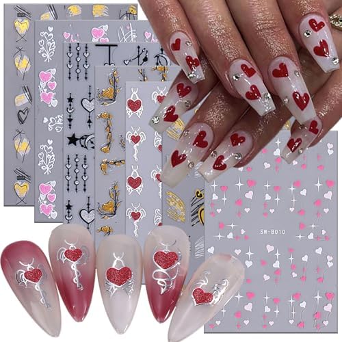 Amazon.com: Seven Colors Heart Nail Stickers - 3D Self-Adhesive Heart ...