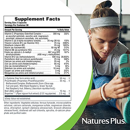 NaturesPlus Hema-Plex Ferro - 60 Cápsulas de Ação Rápida - 85 mg de ...