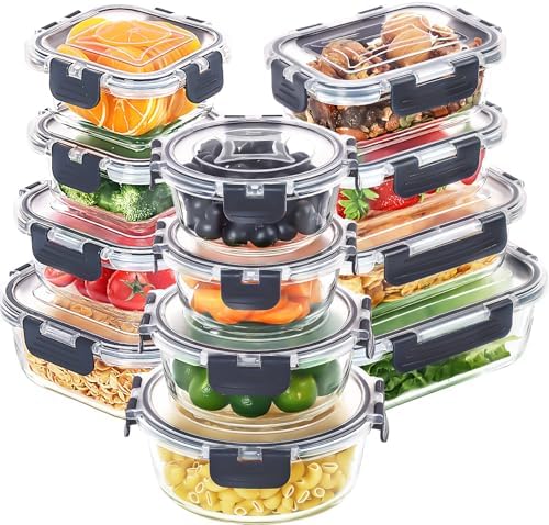 Skroam 12 Pack Glass Food Storage Containers with Lids, Meal Prep ...