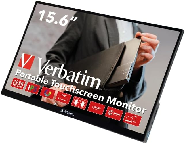 Verbatim PMT-15 Portable Monitor with Touchscreen, 15.6" 1080P Full HD ...