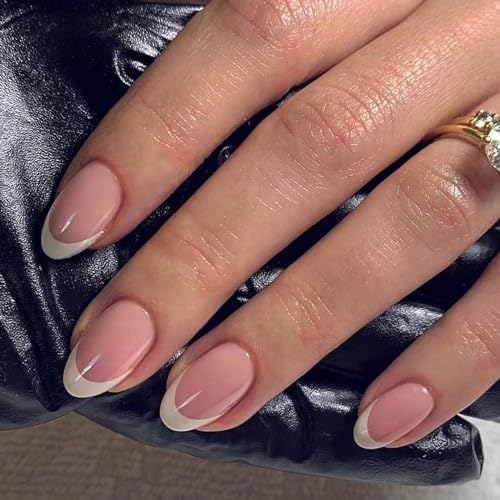 Amazon.com: AddFavor French Tip Press on Nails Short Oval Fake Nails ...