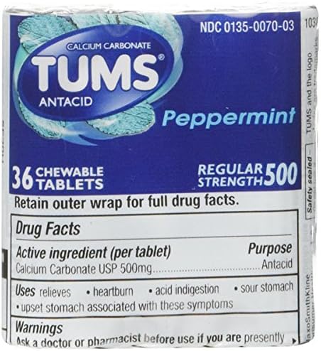 Amazon.com: Tums Pmint 3-Pk Size 36ct Tums Peppermint 3-Pk Antacid with ...