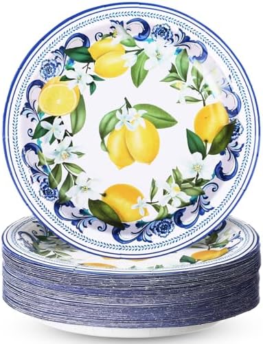 Amazon.com: AnyDesign Paper Plates - 40pcs, Lemon Pattern, 9" & 7" Size ...