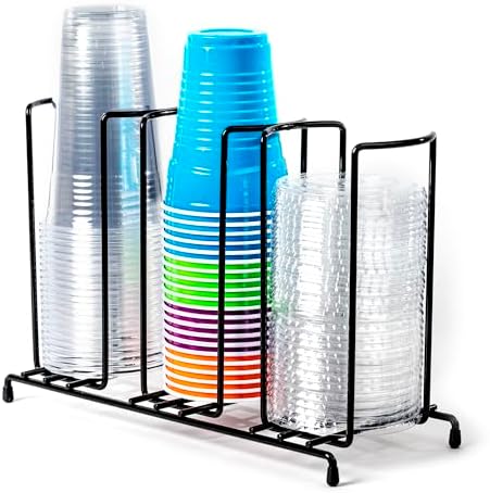 Amazon.com: 3-Compartment 18oz Coffee Cup Dispenser Rack with Wood Base ...