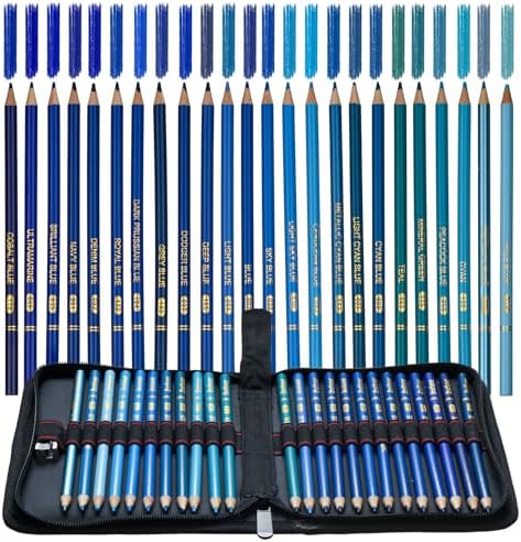 Amazon.com: ZZWUAPT Blue Colored Pencils,Oil Based Wooden Colored ...