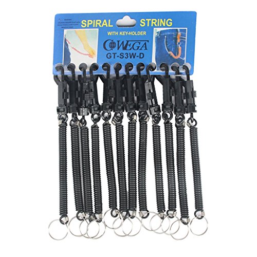 Imported 12pcs Retractable Spiral Stretch String Keychain Keyring Black ...