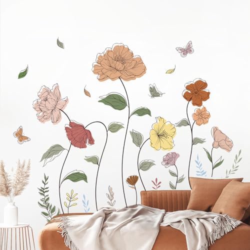 Amazon.com: wondever Boho Flower Wall Stickers Wildflower Floral Grass ...