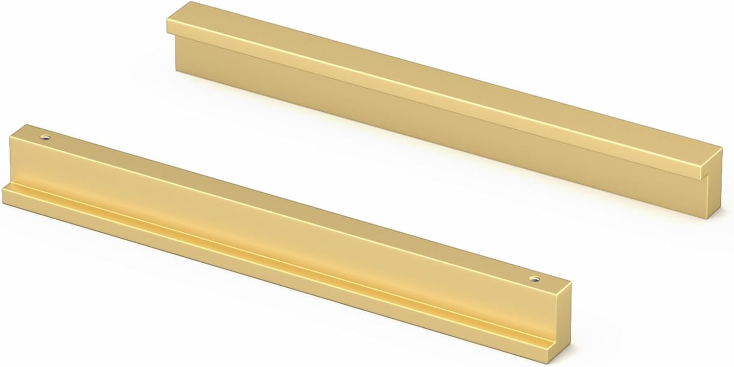 Peaha 10 Pack Gold Finger Edge Pulls for Cabinets Brushed Brass Handles ...