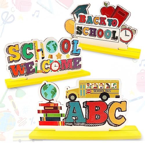 Amazon.com: Hying 3PCS Back to School Wooden Table Centerpiece for ...