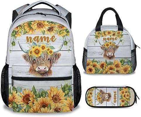 Amazon.com | PAKKITOP Personalized Highland Cow Backpack with Lunch Box ...