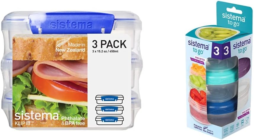 Amazon.com: Sistema 3-Piece Sandwhich Containers, Dishwasher Safe, 1.9 ...