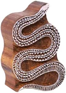 Amazon.com: Wooden Printing Snake Stamp; Indian Hand Carved Wood Block ...