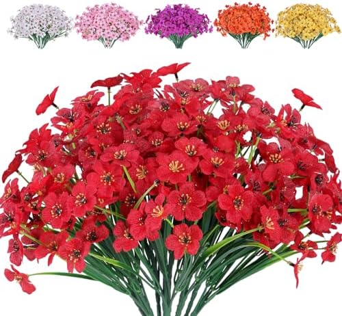 Amazon.com: 24 Bundles Silk Artificial Flowers Outdoor UV Resistant ...