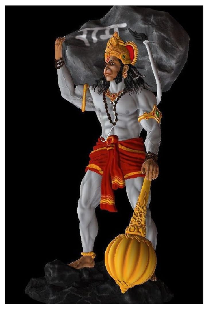 Omdecor Jai Hanuman Ji With ram Pathar God Wall Poster for Pooja Mandir ...