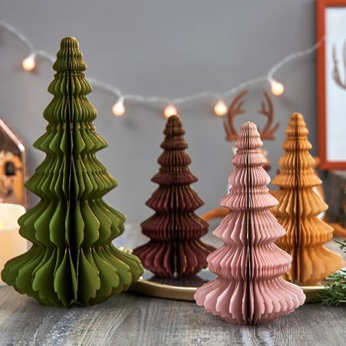 Amazon.com: EASY JOY 4 Pcs Christmas Tree Honeycomb Centerpiece Paper ...