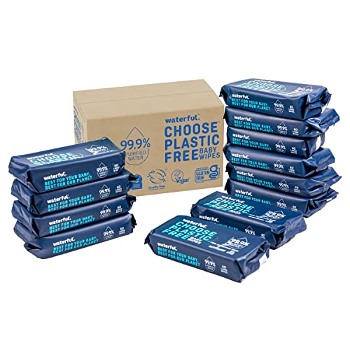 Waterful Plastic Free Baby Wipes, 99.9% Purified Water Wipes, Vegan ...