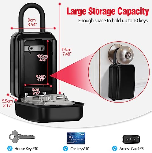 TEUEN Key Lock Box Outdoor with Removable Shackle, Waterproof Key Safe ...