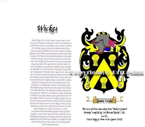 Amazon.com: Wickes Coat of Arms/ Family Crest on Fine Paper and Family ...