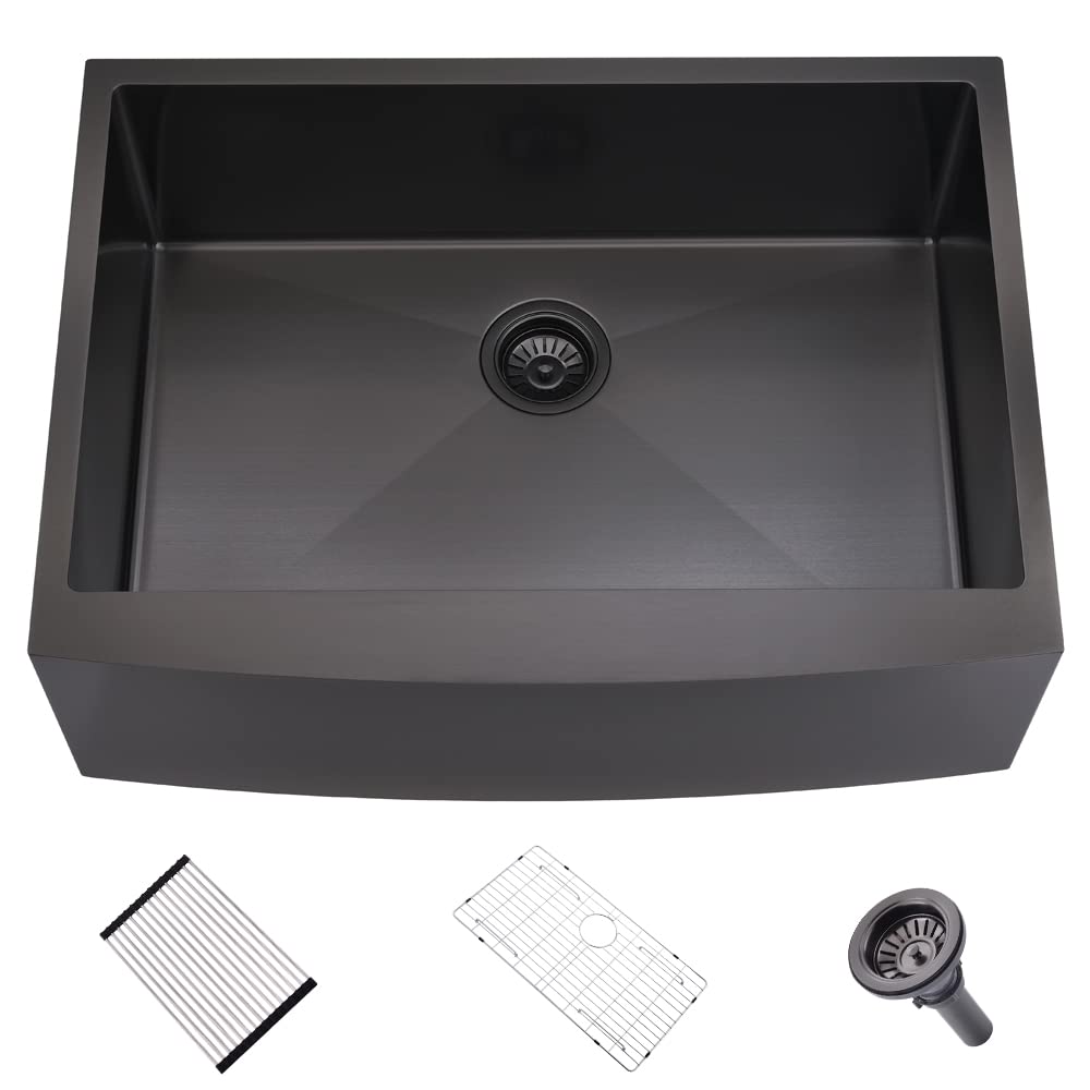 Buy 33 Inch Farmhouse Kitchen Sink Black Stainless Steel-SOMRXO ...