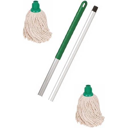Professional Colour Coded Mop Handle and 2 Mop Heads - Colour Green ...