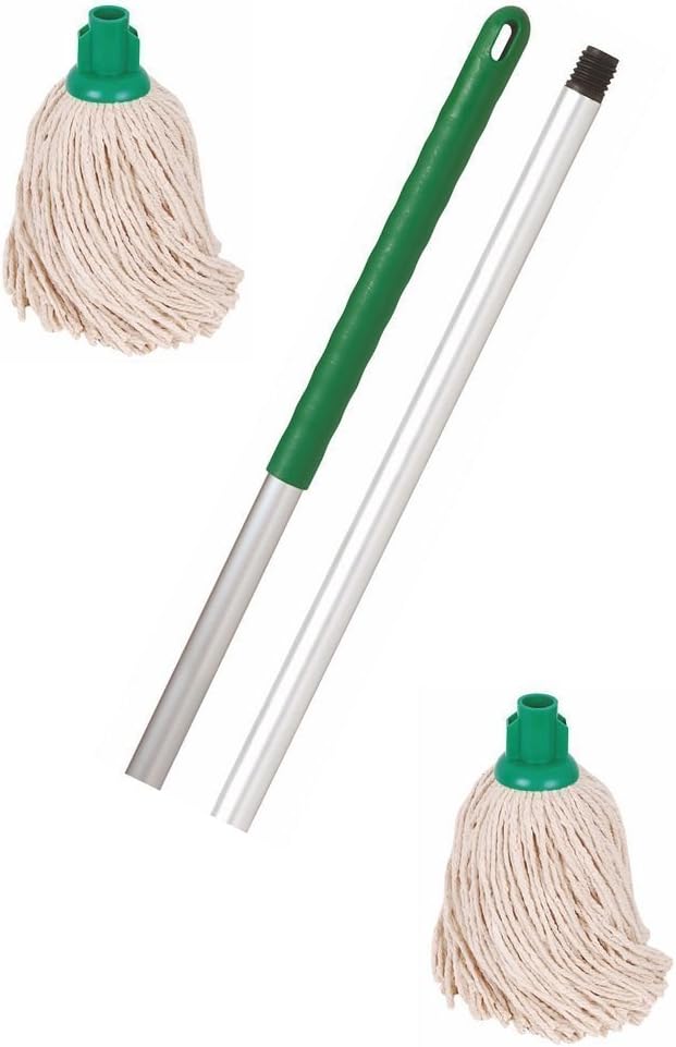 Professional Colour Coded Mop Handle and 2 Mop Heads - Colour Green ...