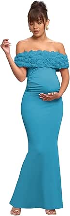 Changuan Maternity Robe for Photoshoot 3D Flower Mermaid Off Shoulder ...