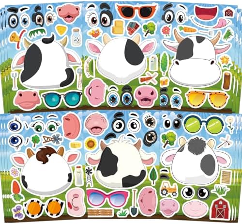 Amazon.com: Ozepao Cow Stickers 24 Pcs Make-A-Face Mix and Match Cow ...