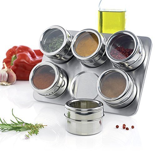 Buy Stainless Steel Magnetic Spice Rack Spice Jar- Set of 6 Space Saver ...