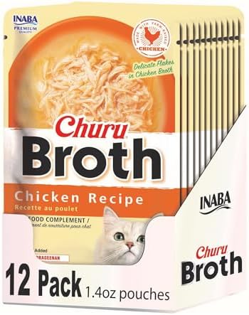 INABA Churu Broth for Cats, Creamy Broth with Shredded Chicken Side ...