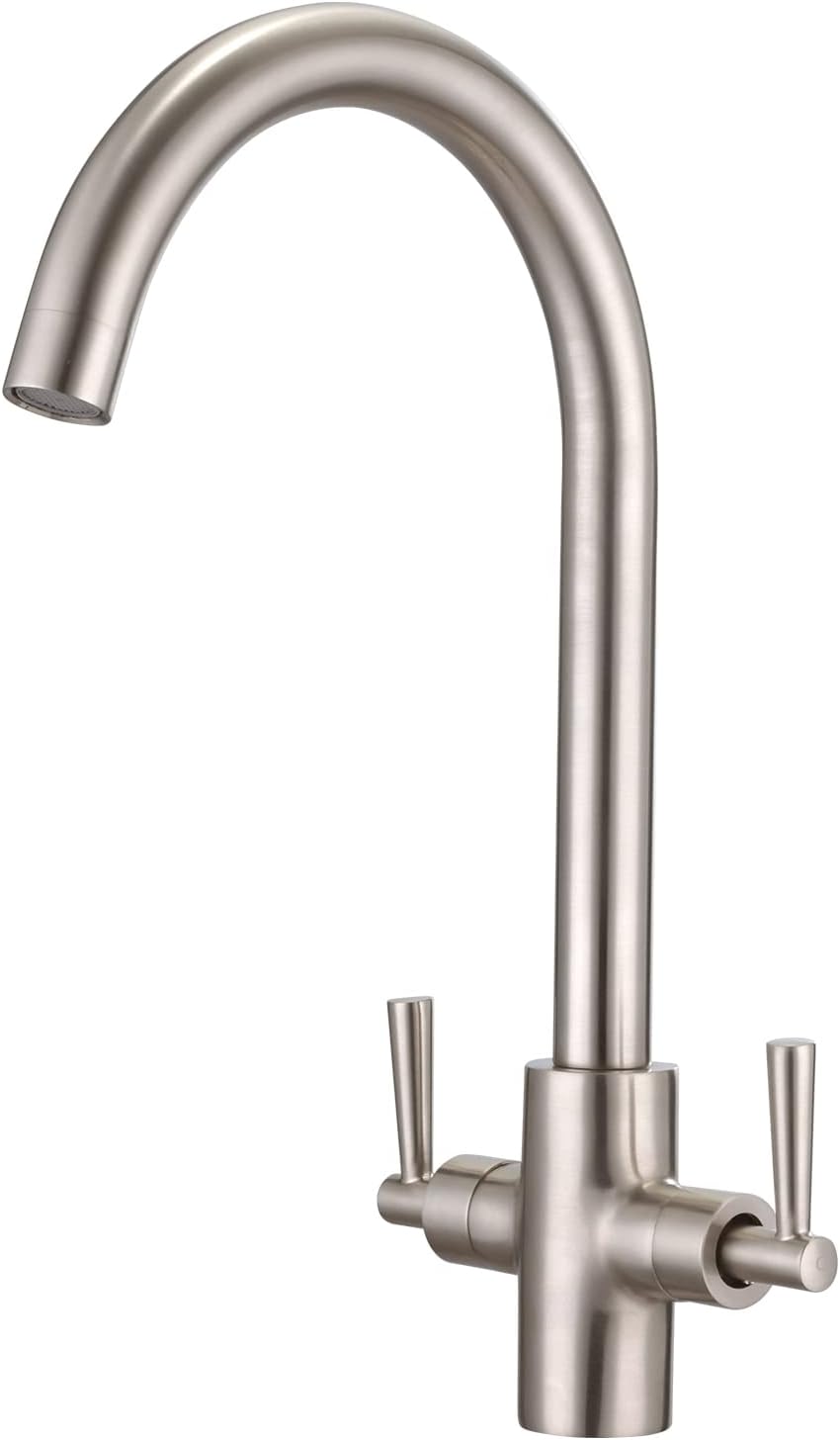 Peppermint Brushed Nickel Kitchen Tap Monobloc Dual Lever Kitchen Mixer ...